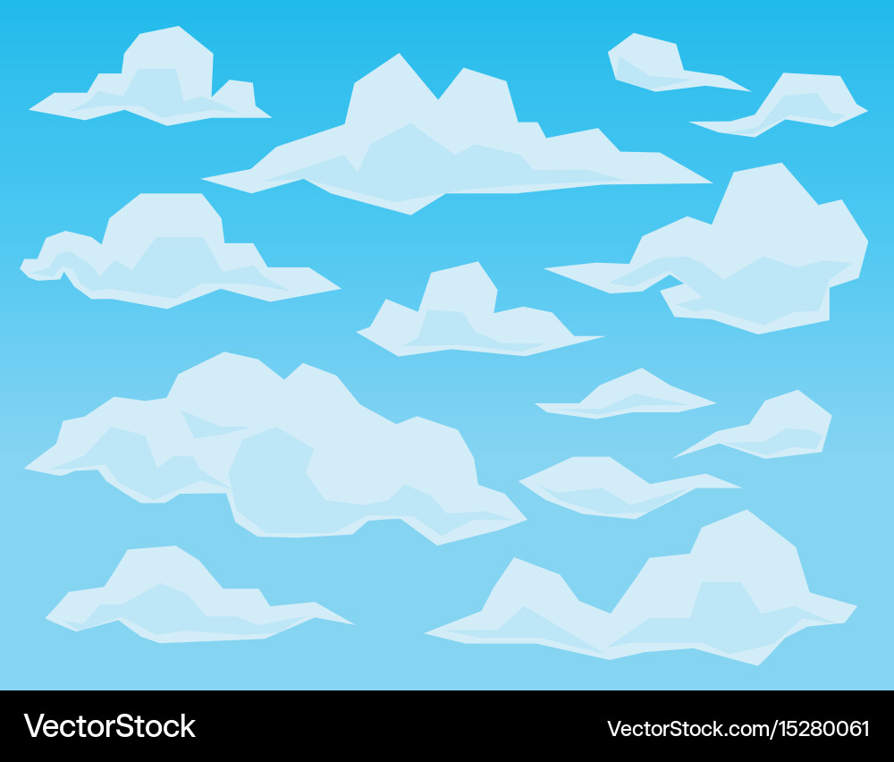Clouds in geometric flat faceted style on blue Vector Image