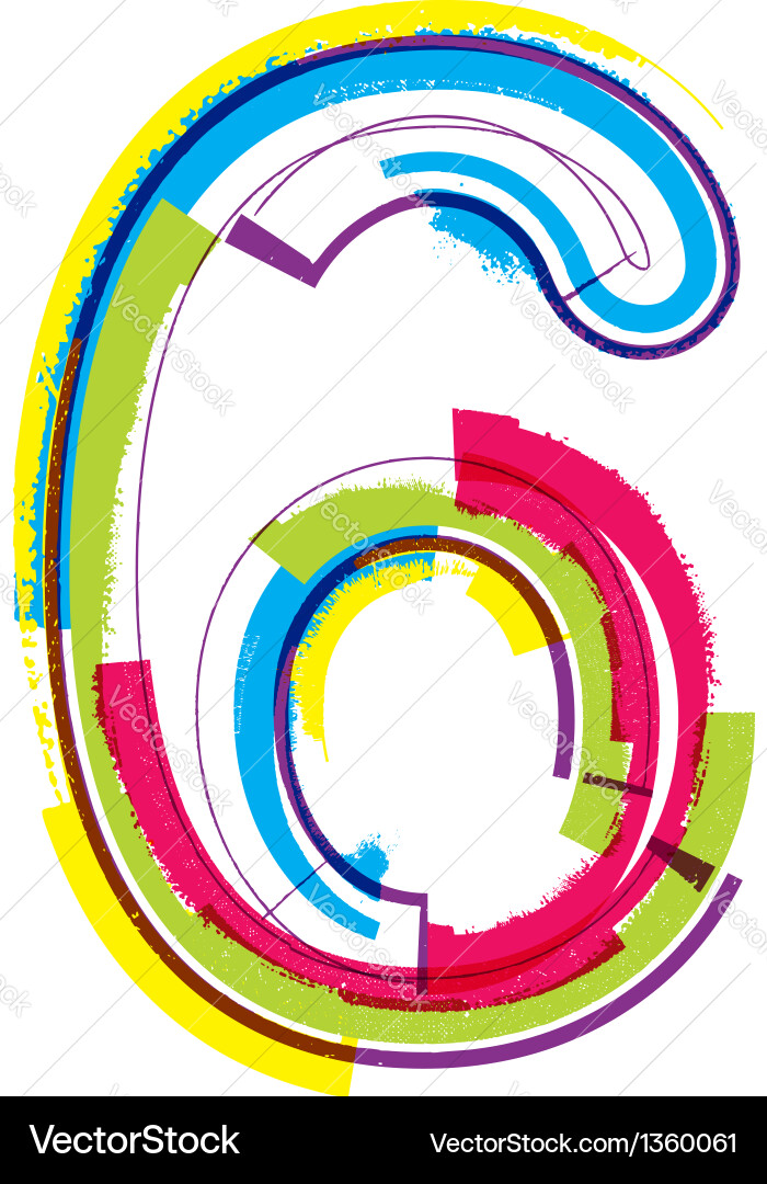 Colorful grunge font number 6 Royalty Free Vector Image