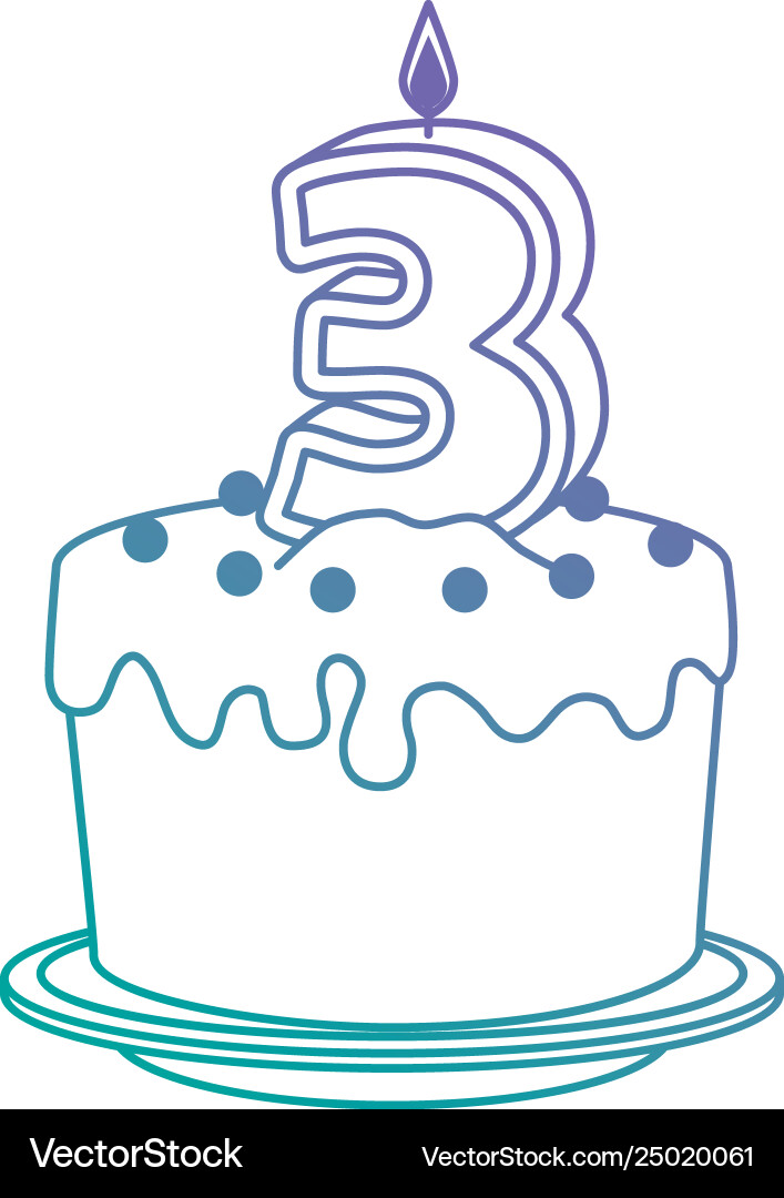 Cute number three candle with sweet cake Vector Image