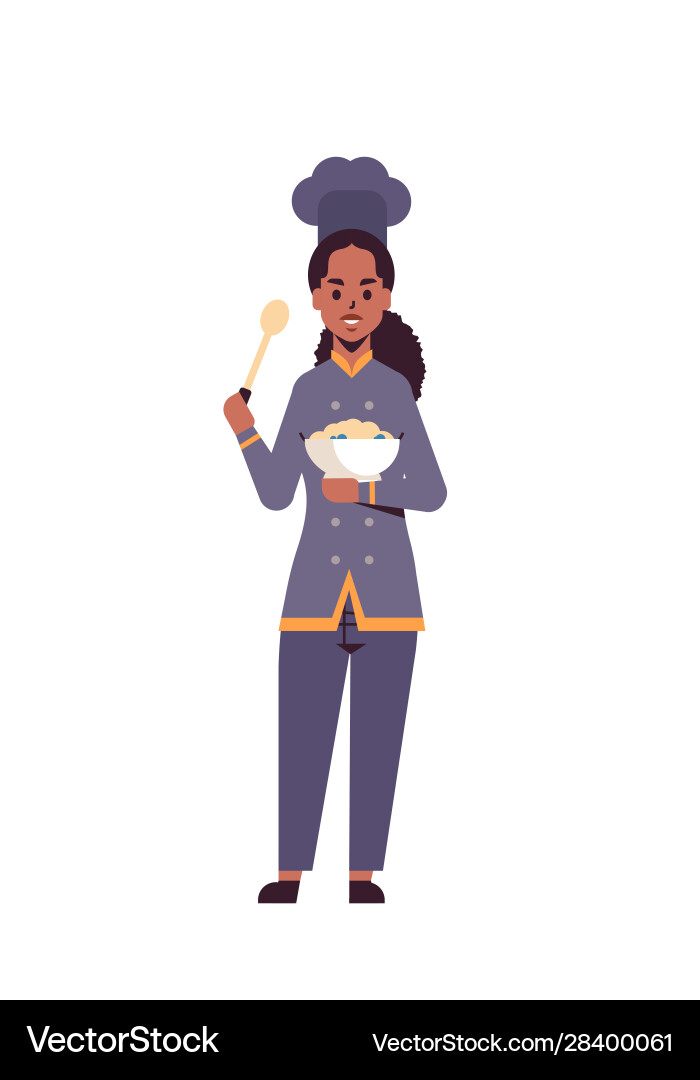 Female professional chef cook holding plate Vector Image