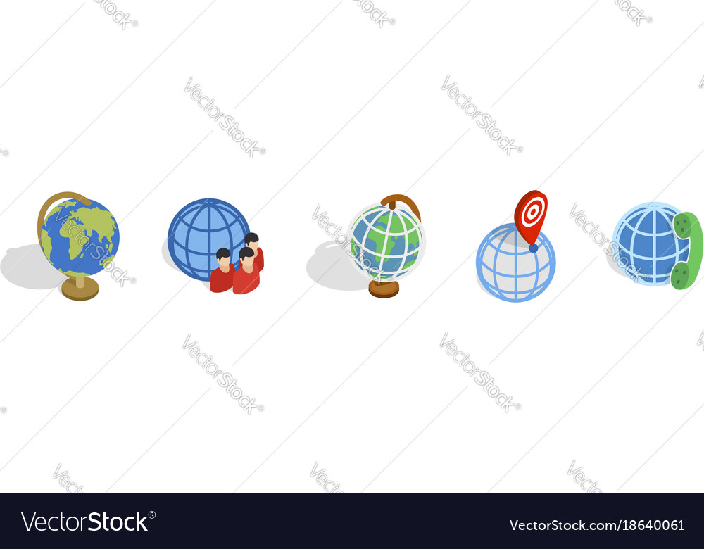 Globe icon set isometric style Royalty Free Vector Image Globe icon set isometric style Royalty Free Vector Image