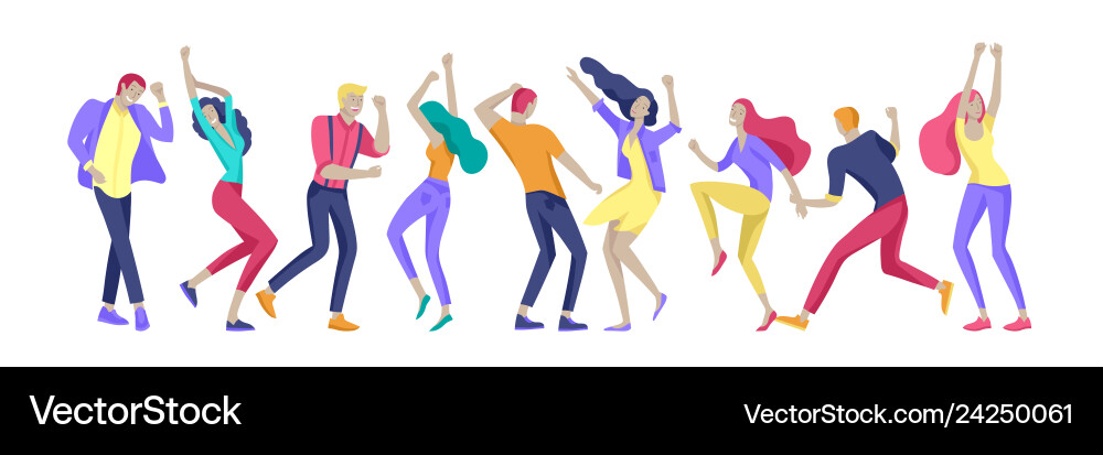 Jumping character in various poses group of young Vector Image