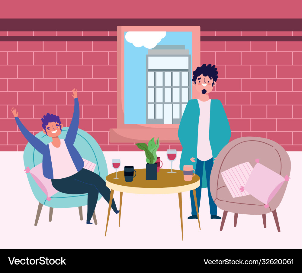 Social distancing restaurant or a cafe man Vector Image