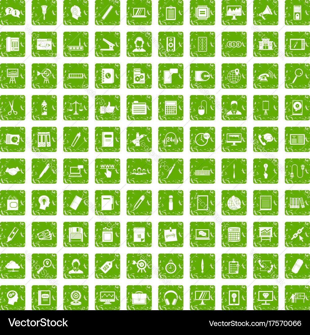 100 office work icons set grunge green Royalty Free Vector