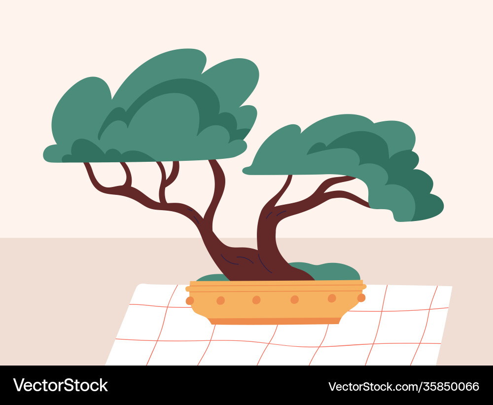 Bonsai dwarf tree with miniature crown and trunk Vector Image