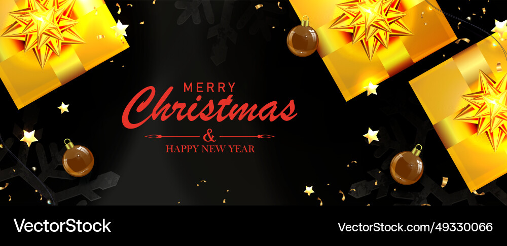 Festive christmas design with golden gift boxes Vector Image