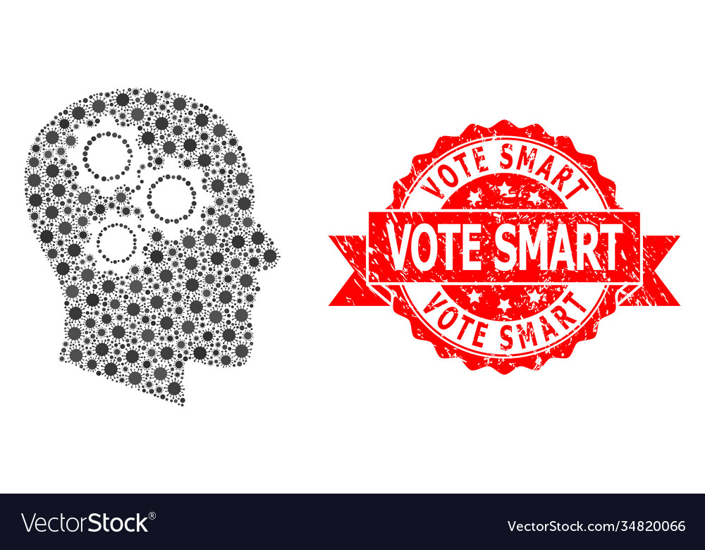 Grunge vote smart stamp and covid19 virus mosaic Vector Image