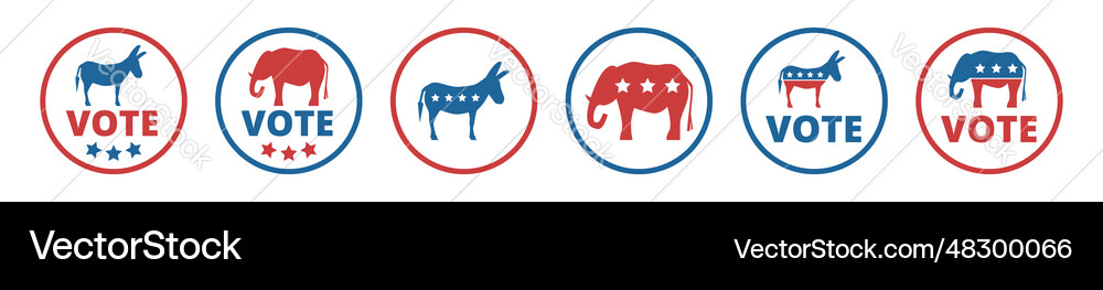 Round badges with elephant and donkey for voting Vector Image