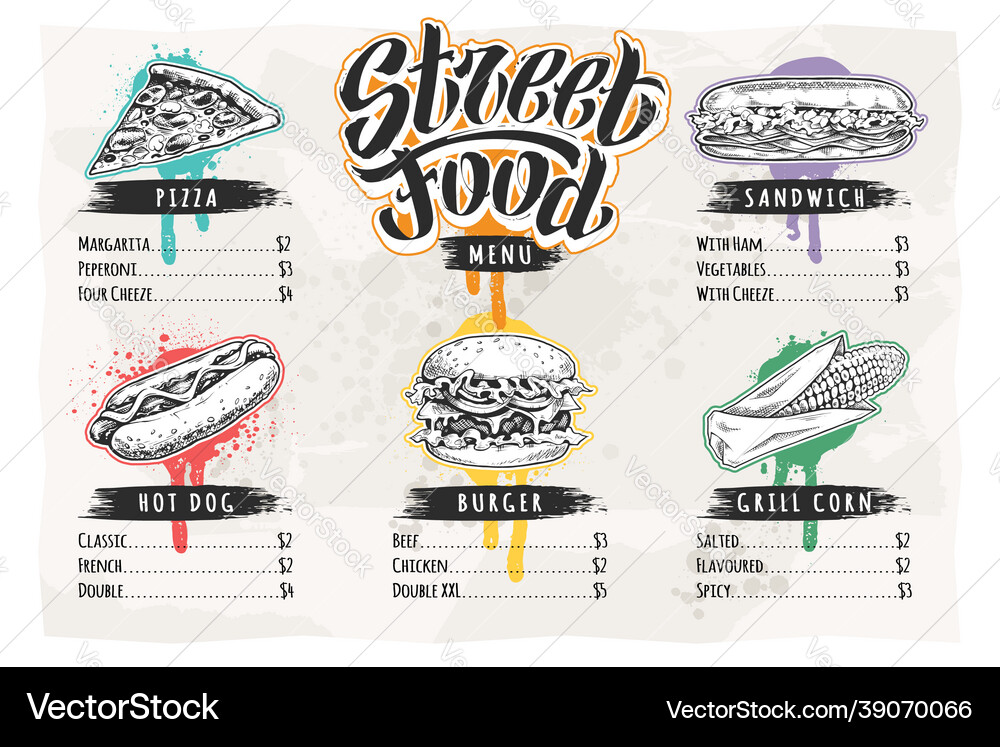 Street food menu design template Royalty Free Vector Image