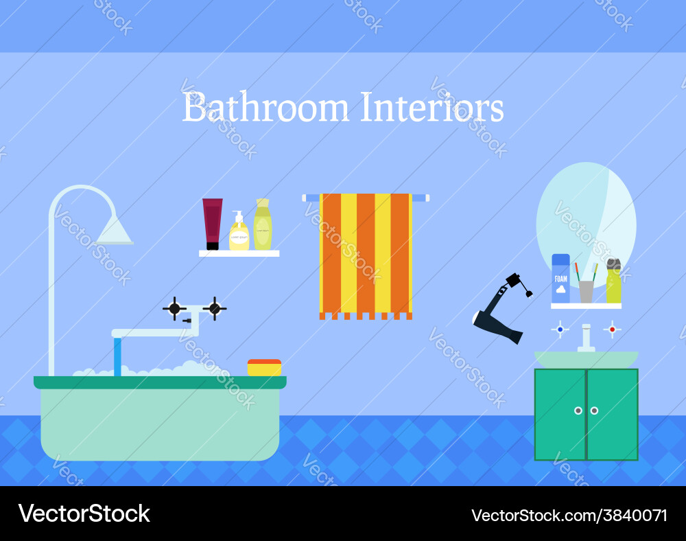 Bathroom interior with sink and mirror colorful Vector Image