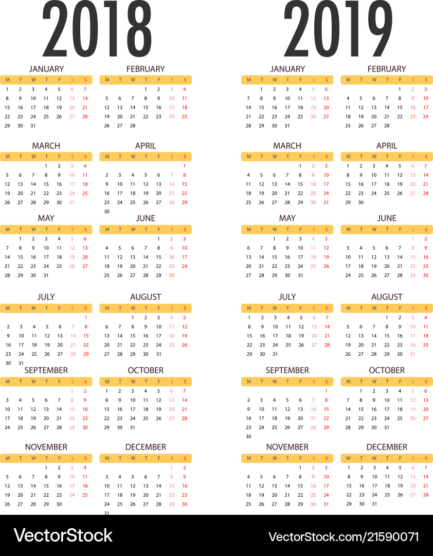 Calendar for 2018 2019 on white background Vector Image