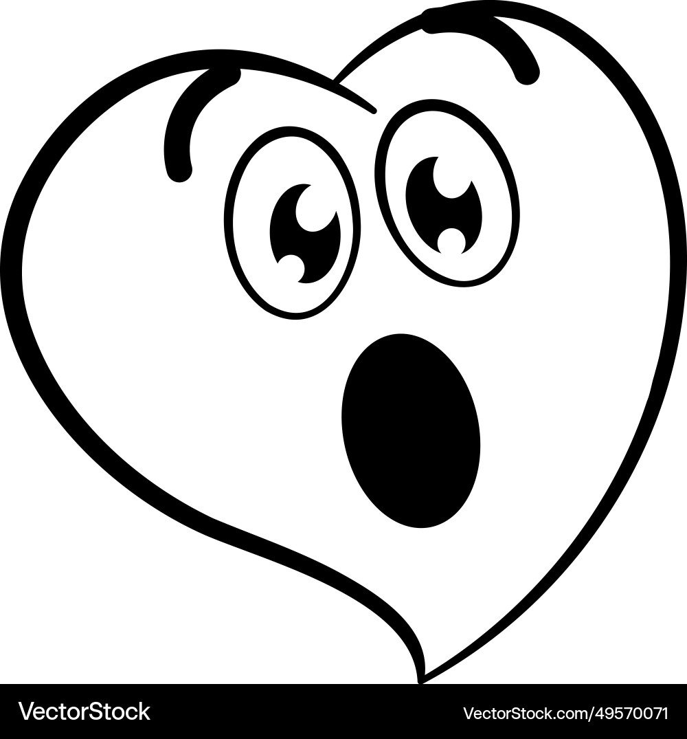 Cartoon surprised heart for coloring page Vector Image