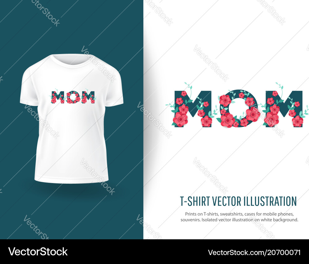 Color mom text with beautiful flowers Royalty Free Vector