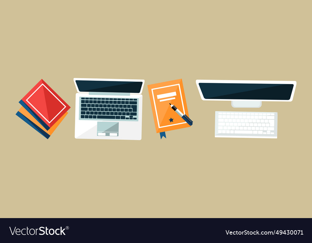 Desktop with computer laptop and notepad Vector Image
