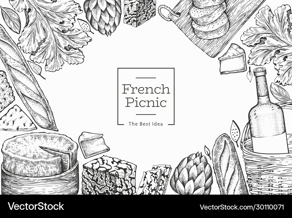 French food design template hand drawn picnic Vector Image