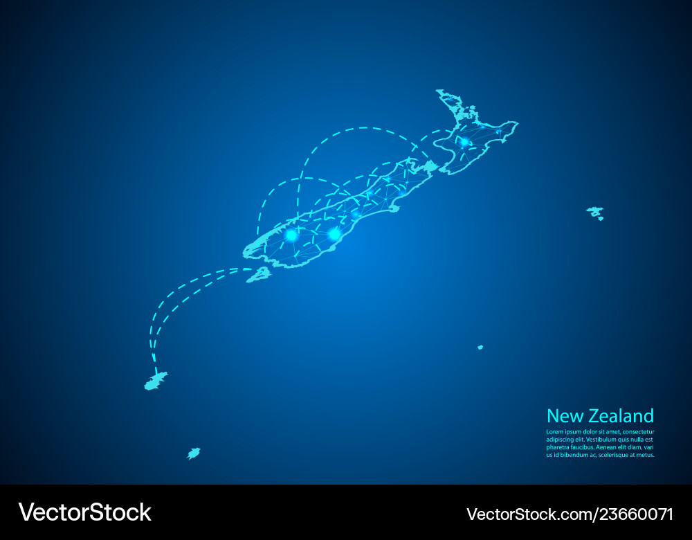 New zealand map with nodes linked by lines Vector Image