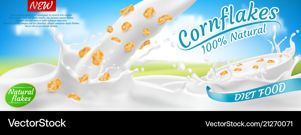 Package design of cornflakes in milk Royalty Free Vector