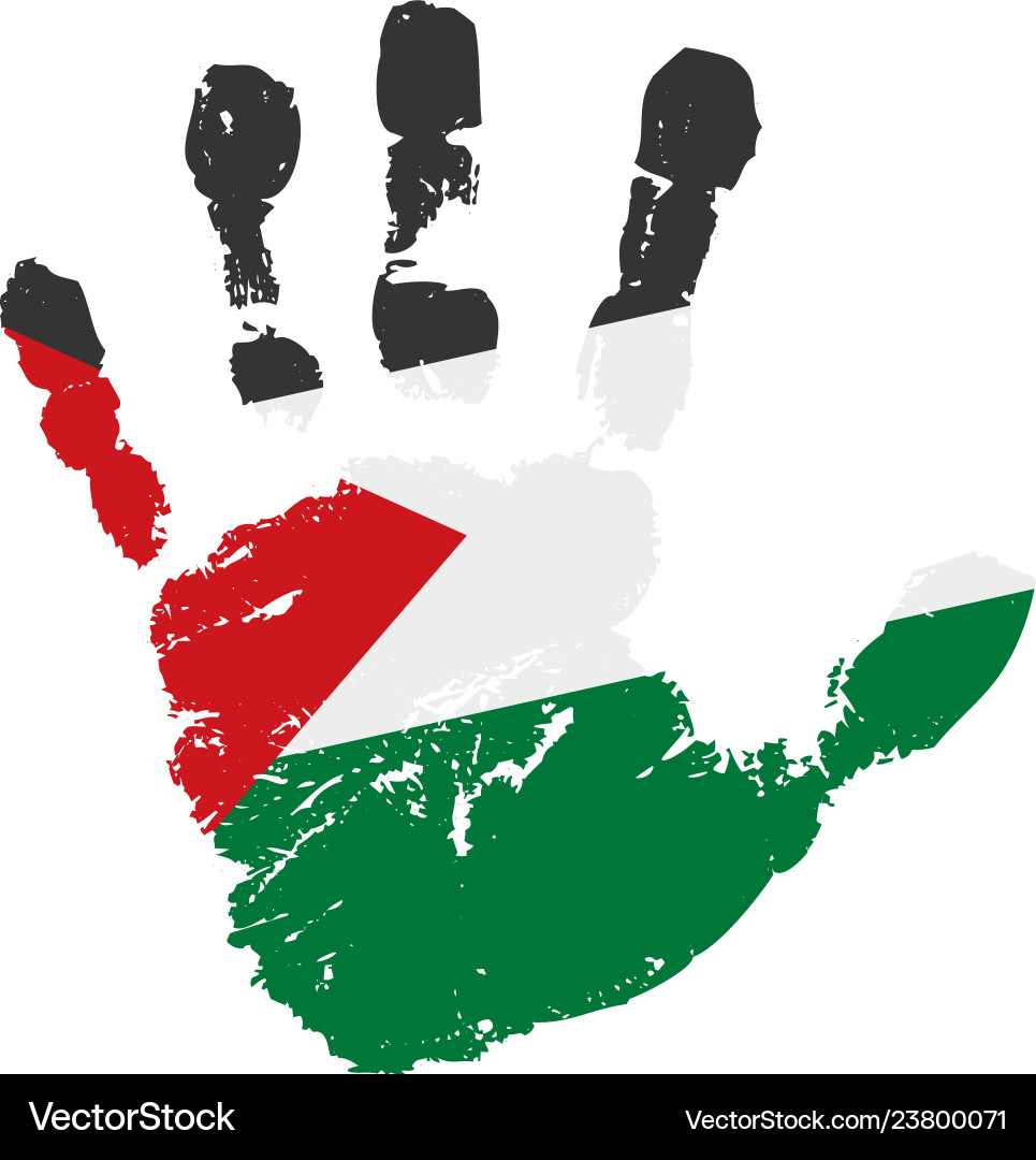 Palestine flag and hand on white background Vector Image