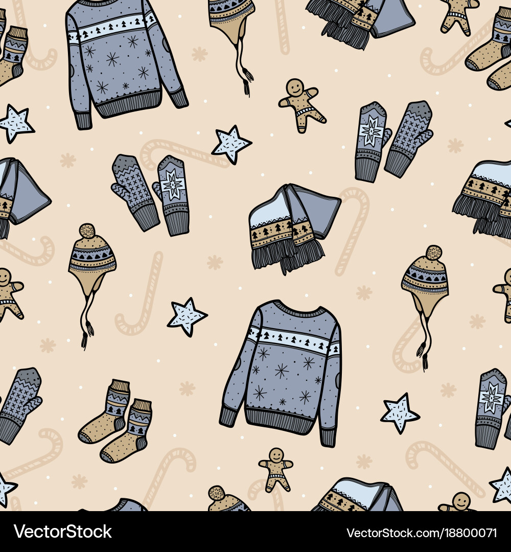 Seamless pattern of winter clothes with ornament Vector Image