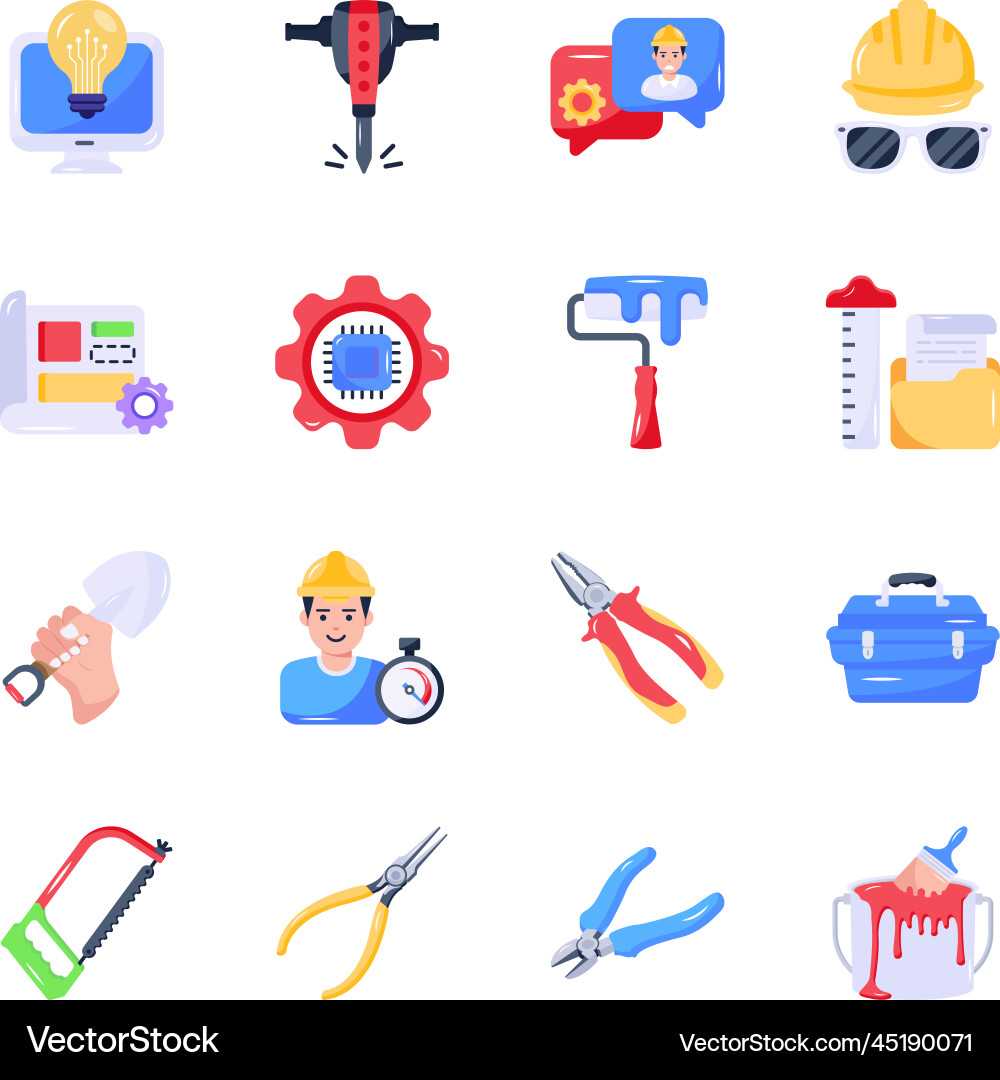 Set of engineering services flat icons Royalty Free Vector