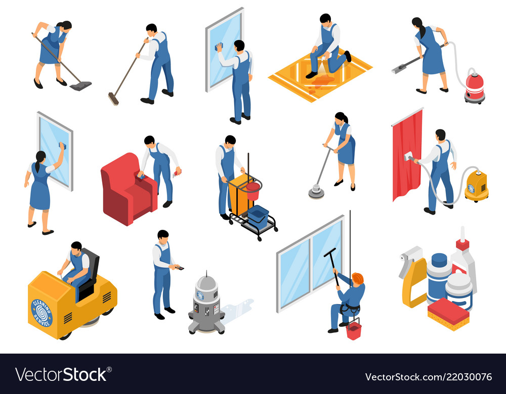 Cleaning service isometric set Royalty Free Vector Image Cleaning service isometric set Royalty Free Vector Image