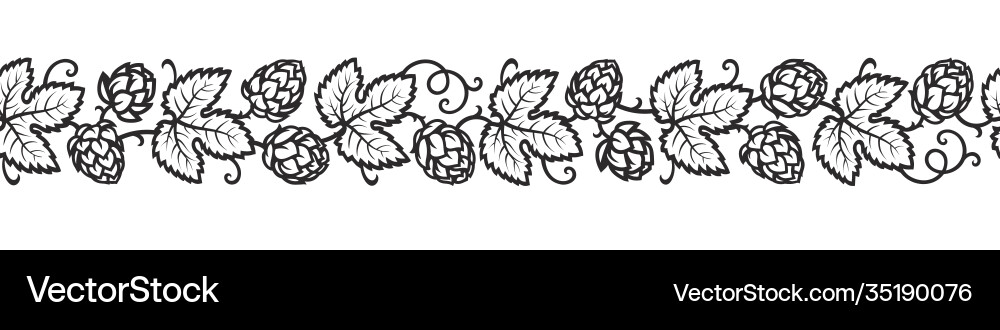 Hop branches with cones and leaves seamless border