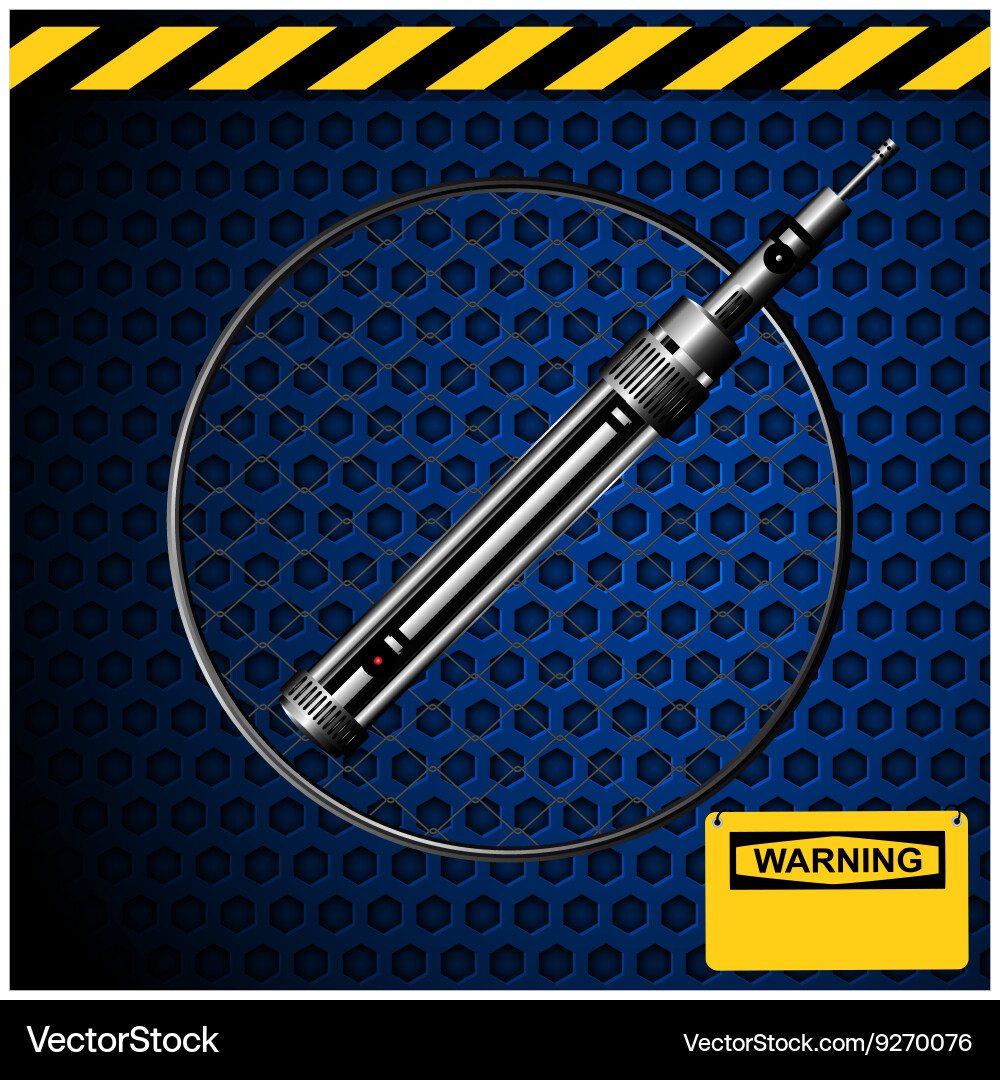 Metal gun with metallic ring and warning sign Vector Image