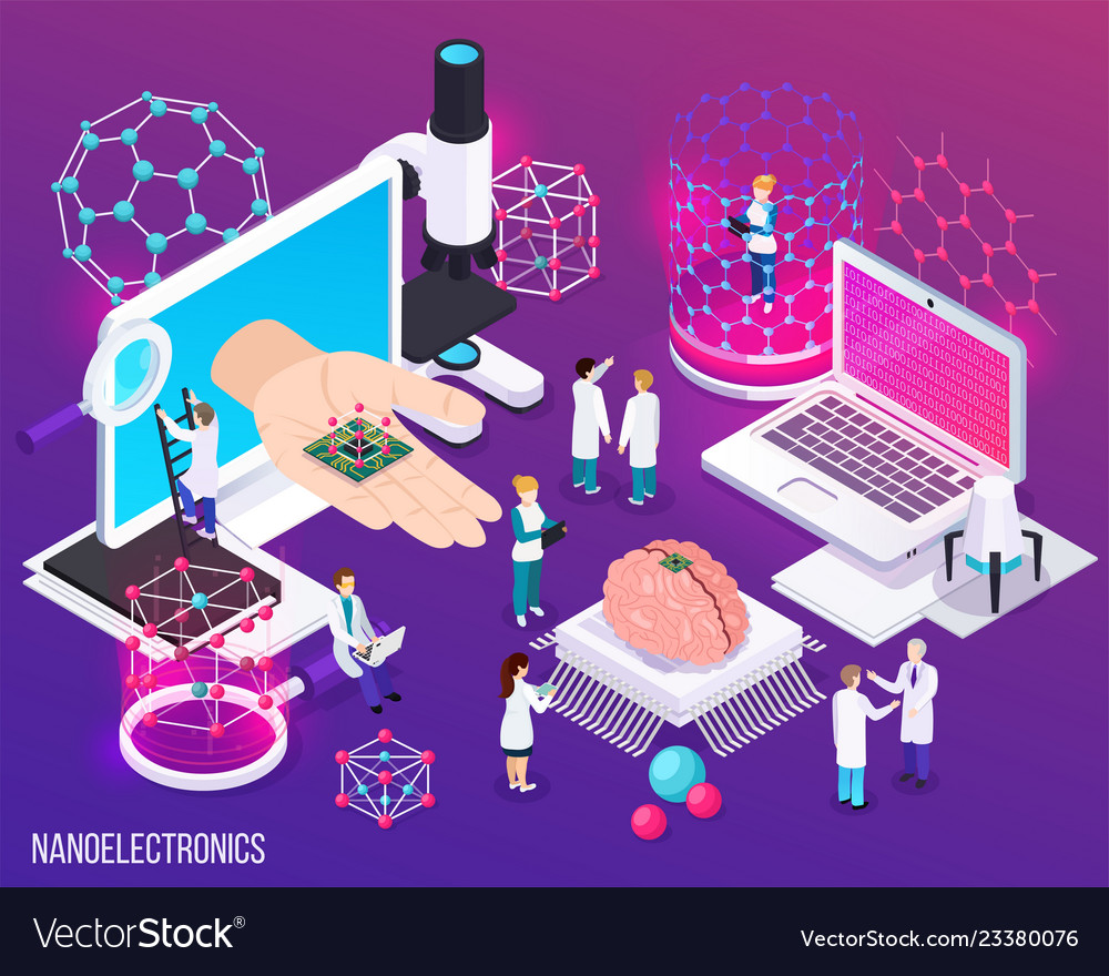 Nanoelectronics isometric composition Royalty Free Vector