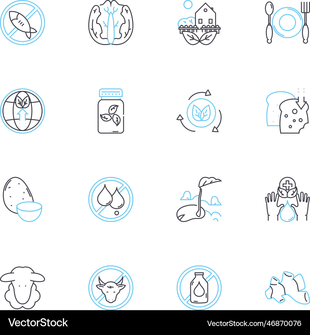 Non-meat-eating linear icons set vegetarian Vector Image