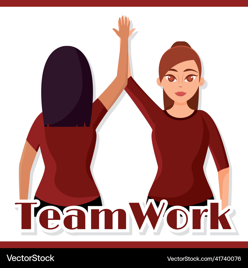 Pair of girls doing a high five teamwork concept Vector Image
