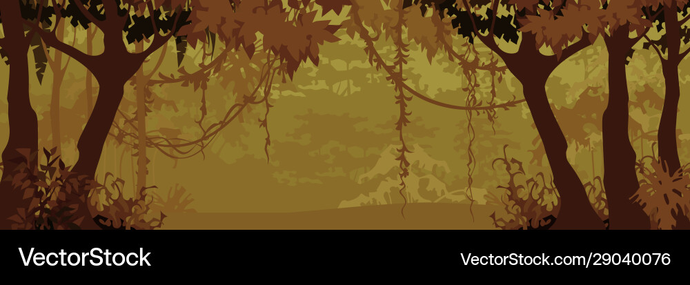 Panorama cartoon deciduous forest with creepers Vector Image