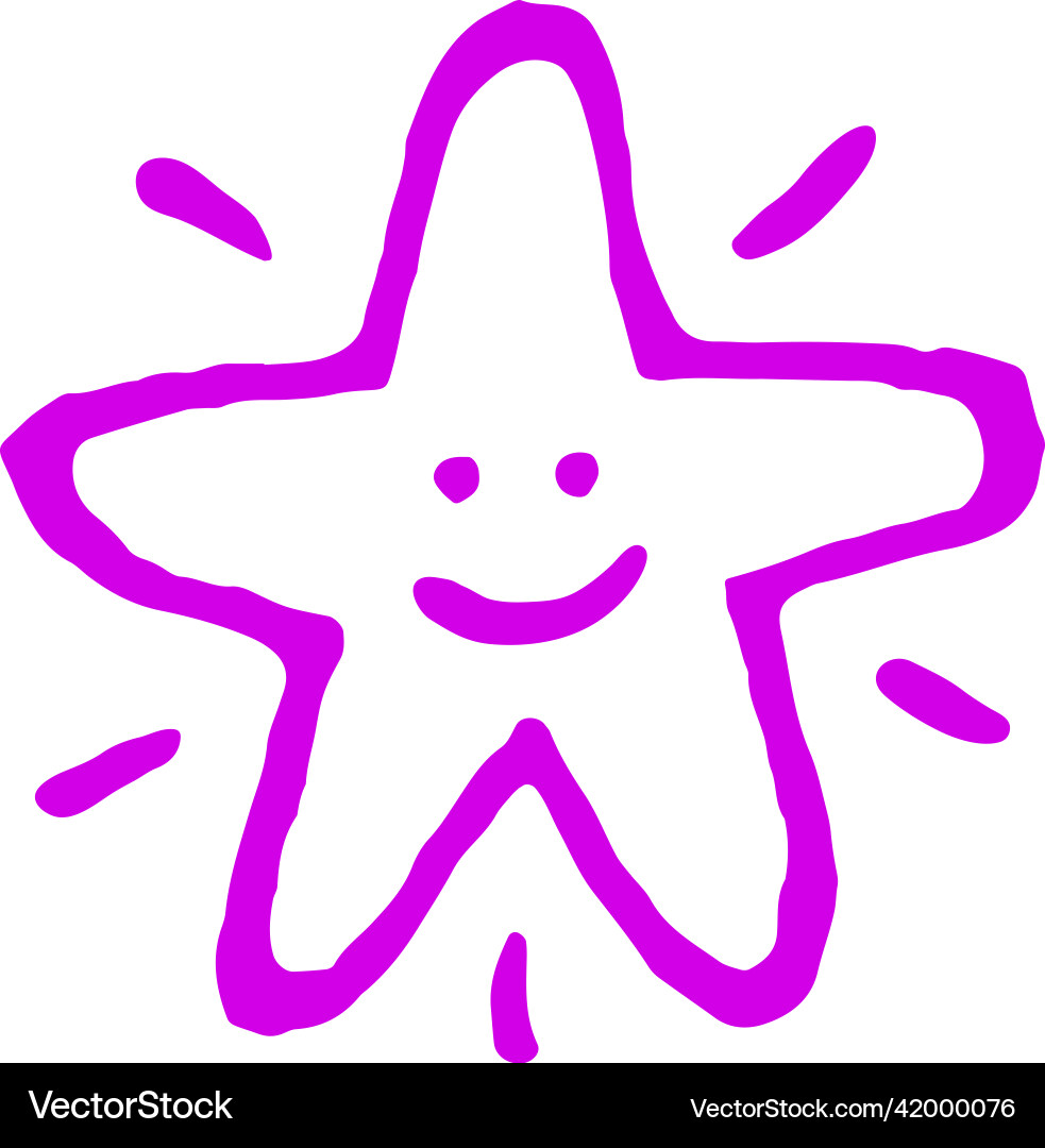 Smiling star hand drawn funny happy character Vector Image