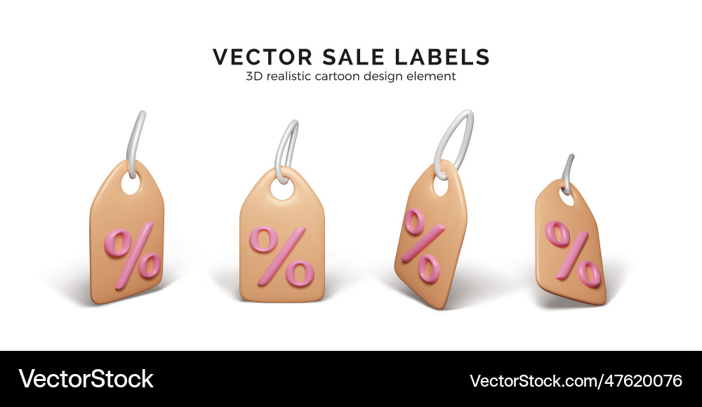Tag price set 3d realistic cartoon discount Vector Image