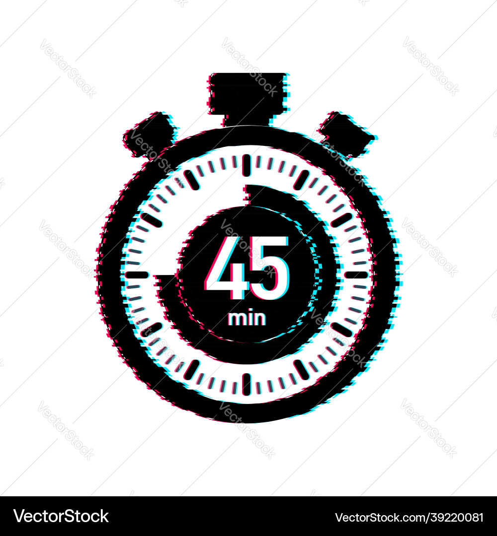 45 minutes stopwatch glitch icon Royalty Free Vector Image