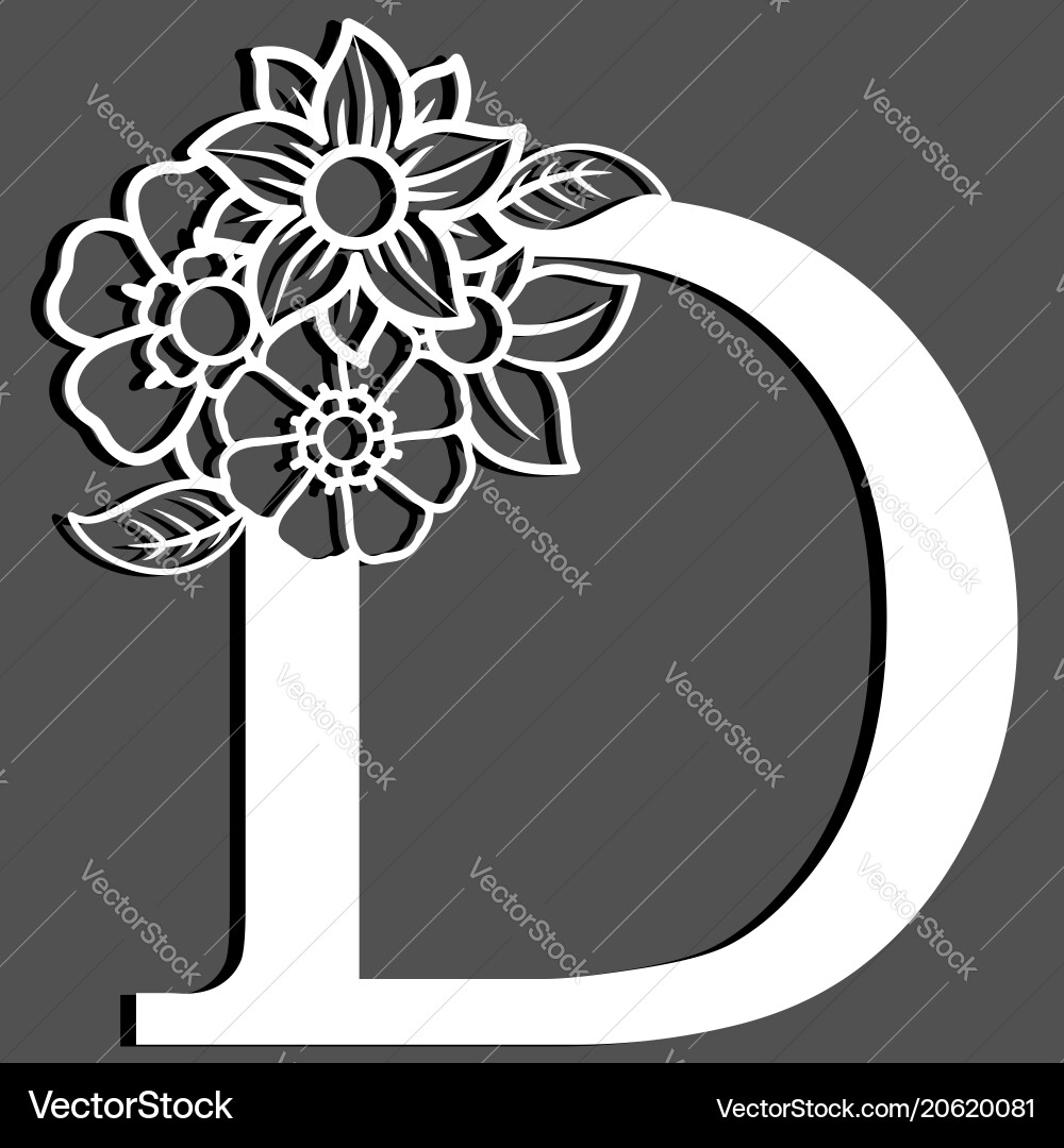 Letter silhouette with flowers letter d Royalty Free Vector