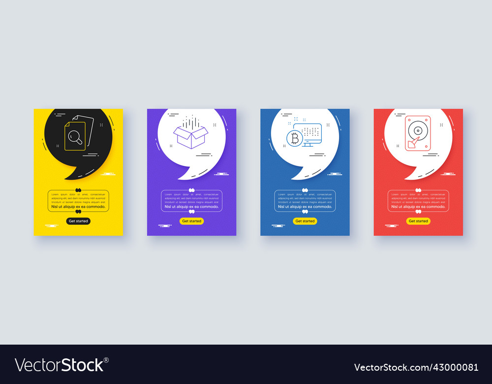 Set of open box inspect and bitcoin system line Vector Image