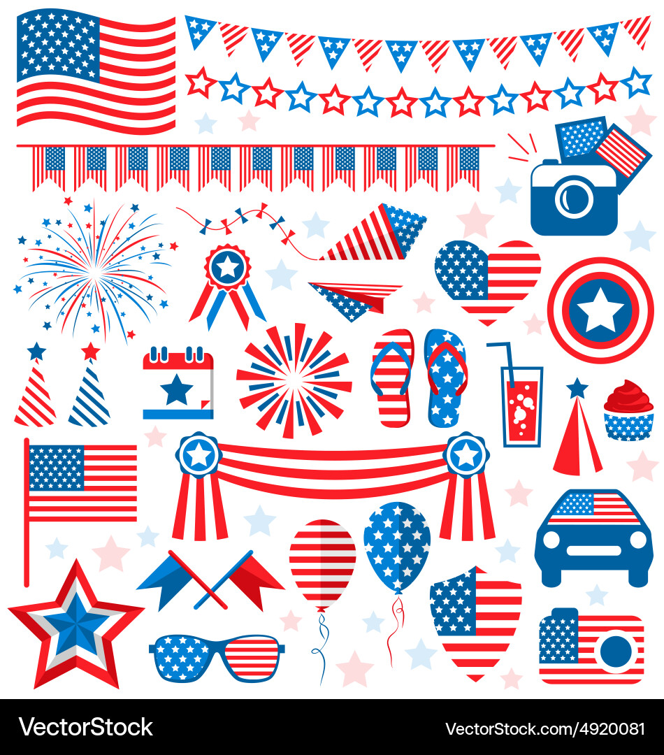Usa celebration flat national symbols set Vector Image