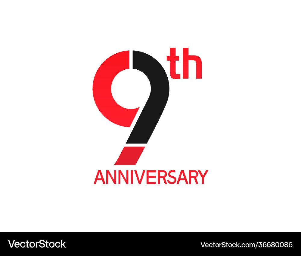 9 years anniversary logotype with black and red Vector Image