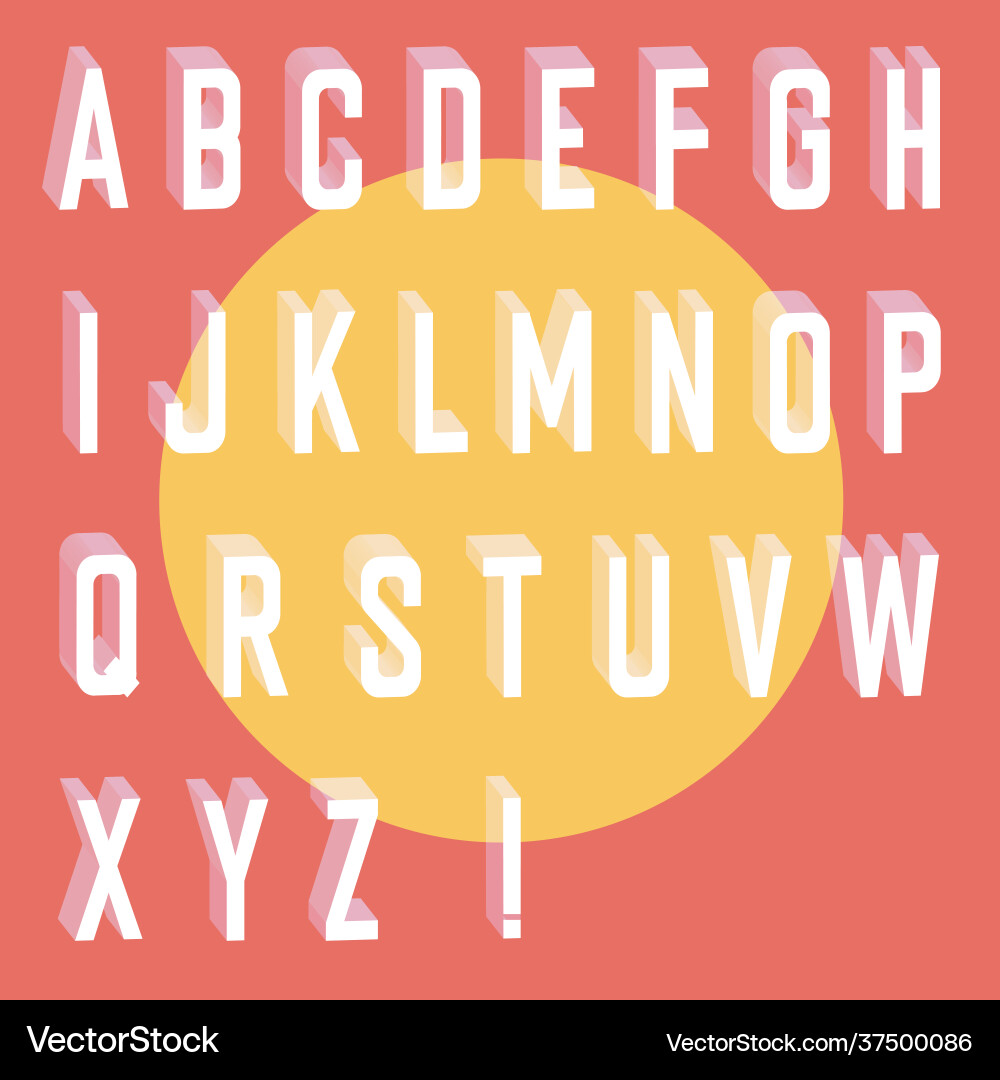 Abstract isometric alphabet on red color Vector Image