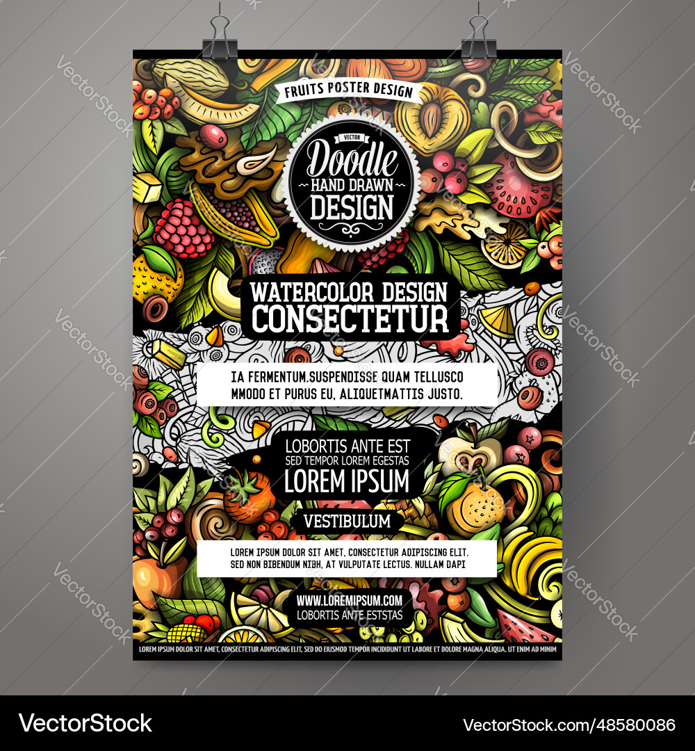 Cartoon doodle fruits poster Royalty Free Vector Image