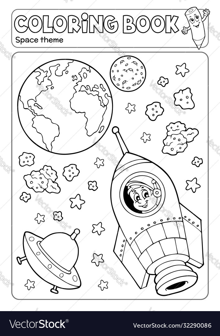 Coloring book space theme 3 Royalty Free Vector Image