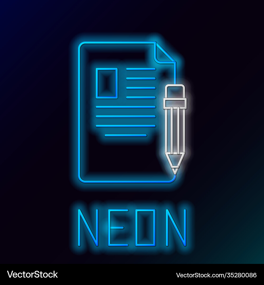 Glowing neon line exam sheet and pencil Royalty Free Vector