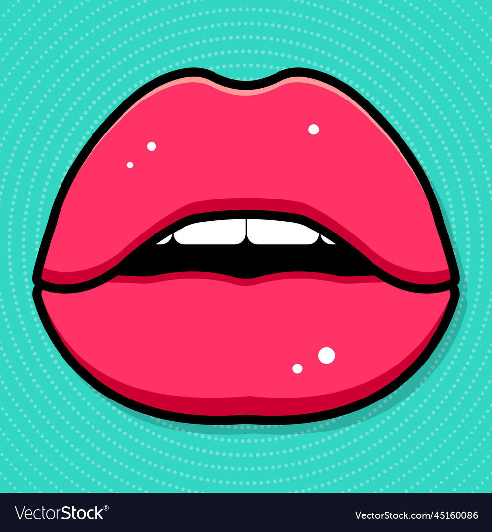 Pink lips on a blue background pop art poster Vector Image