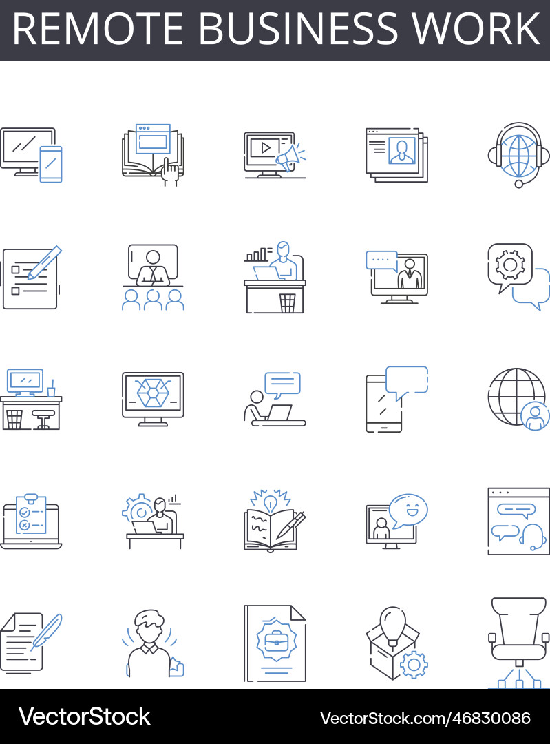 Remote business work line icons collection Vector Image