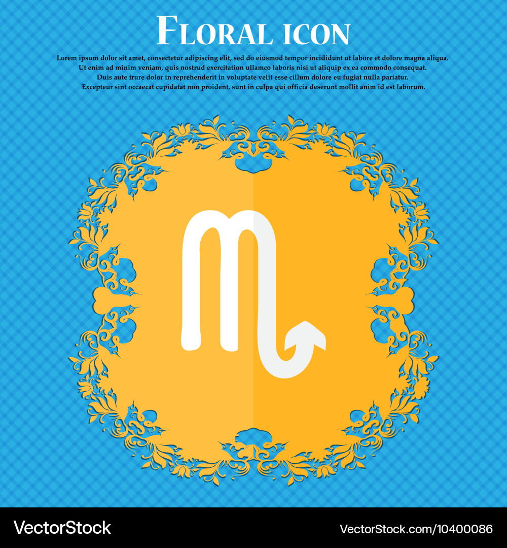 Scorpio icon floral flat design on a blue abstract