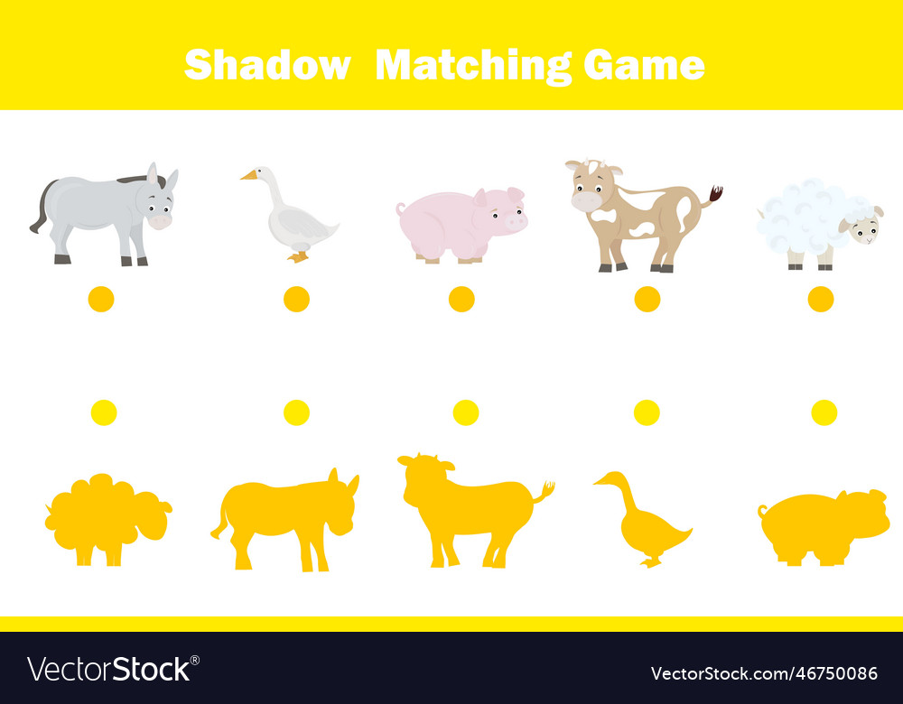 Shadow matching game for children find Royalty Free Vector