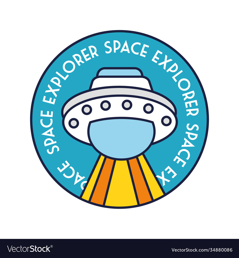 Space circular badge with ufo flying line and fill
