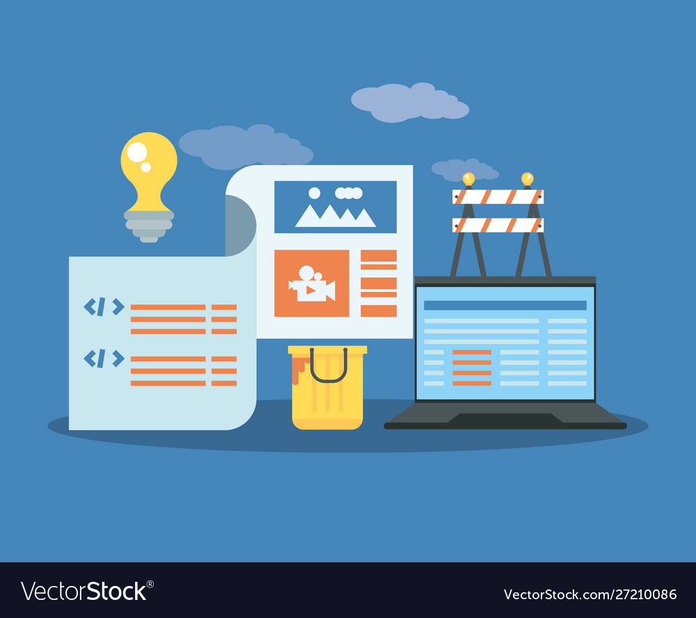 Website under construction with desktop computer Vector Image