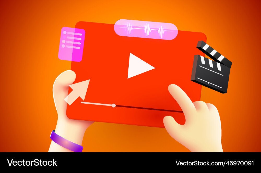 Cute 3d hands are holding a video player video Vector Image