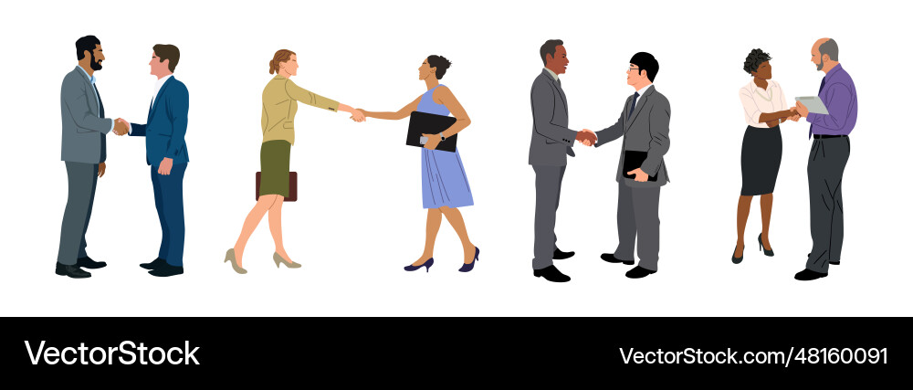 Diverse business people shaking hands set Vector Image